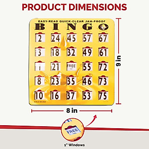 MR CHIPS Jam-Proof Easy-Read Quick-Clear Large Print Fingertip Slide Bingo Cards with Sliding Windows 25 Pack in Gold Rush Style