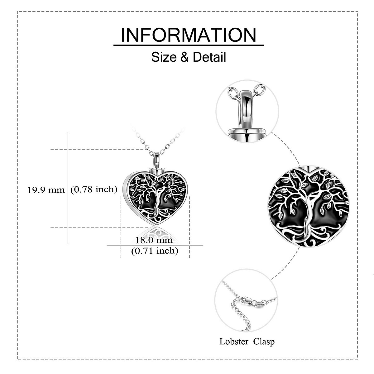 ONEFINITY Sterling Silver Tree of Life Cremation Urn Necklaces for Ashes Heart Memory Jewelry for Women Men Gift