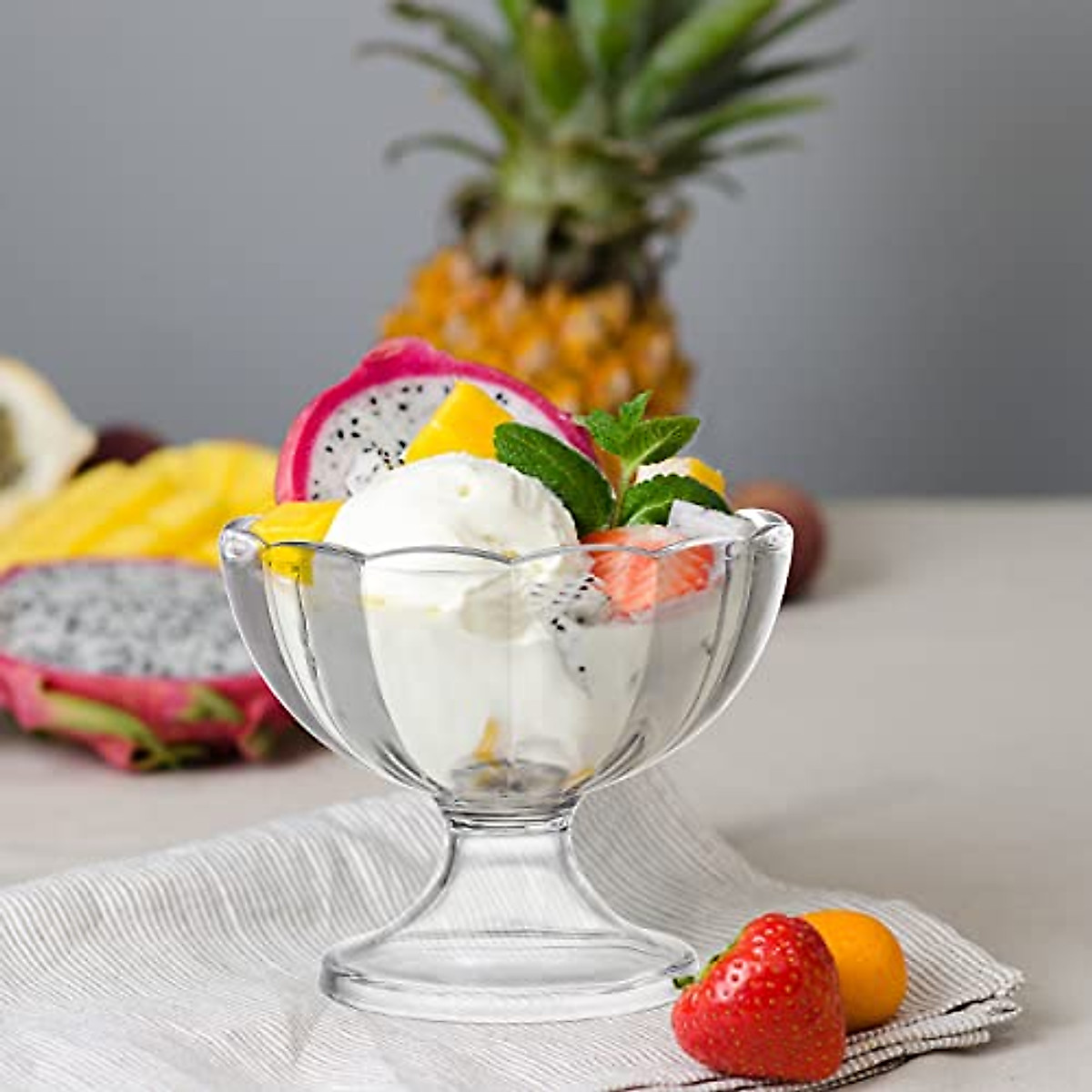 Mezchi Set of 12 Ice Cream Bowl Set, 8 Ounce Plastic Dessert Bowls, Clear Footed Dessert Cups, Ice Cream Cups Bowls for Sundae Milkshakes Parfait Fruit Pudding