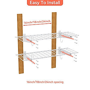 TORACK 2 Pack Garage Storage System Shelves, 15" x 45" Wall Mounted Wire Shelves for Storage Heavy Duty Garage Wall Shelving(Pack of 2, White)