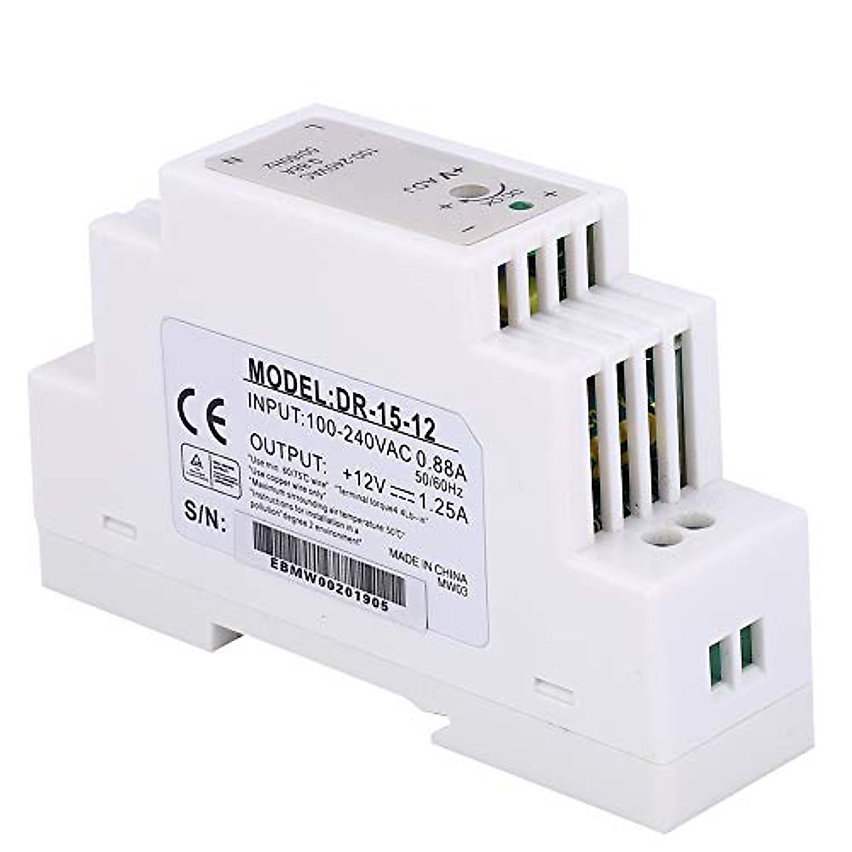 15W 12V 1.25A DIN Rail Power Supply Switching Power Supply with Modulation Method, Stable Output, Low Noise for Control Cabinet, Industrial Control Equipment (DR-15-12)