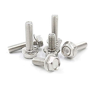 L-A M6-1.0 x 45mm Flanged Hex Head Bolts Hexagon Screws, Serrated Flange Hex Lock Nut, Fully Threaded, 304 Stainless Steel A2-70（10 Set）