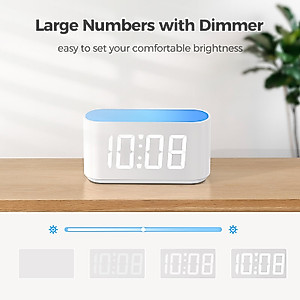 ONLAKE Alarm Clock for Bedrooms, Large Display Digital Clocks with 2 Alarms, 7 Color Larger Night Light, Battery Backup, Dimmer, Adjustable Volume, Easy Snooze (White)