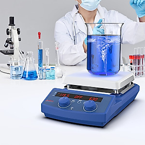 Magnetic Stirrer with Hotplate, 7 Inch Ceramic Hotplate, Speed and Temperature Adjusting, with Timer and Display, max 20L Stirring Capacity, 50 to 1500rpm, up to 510°C(950°F)