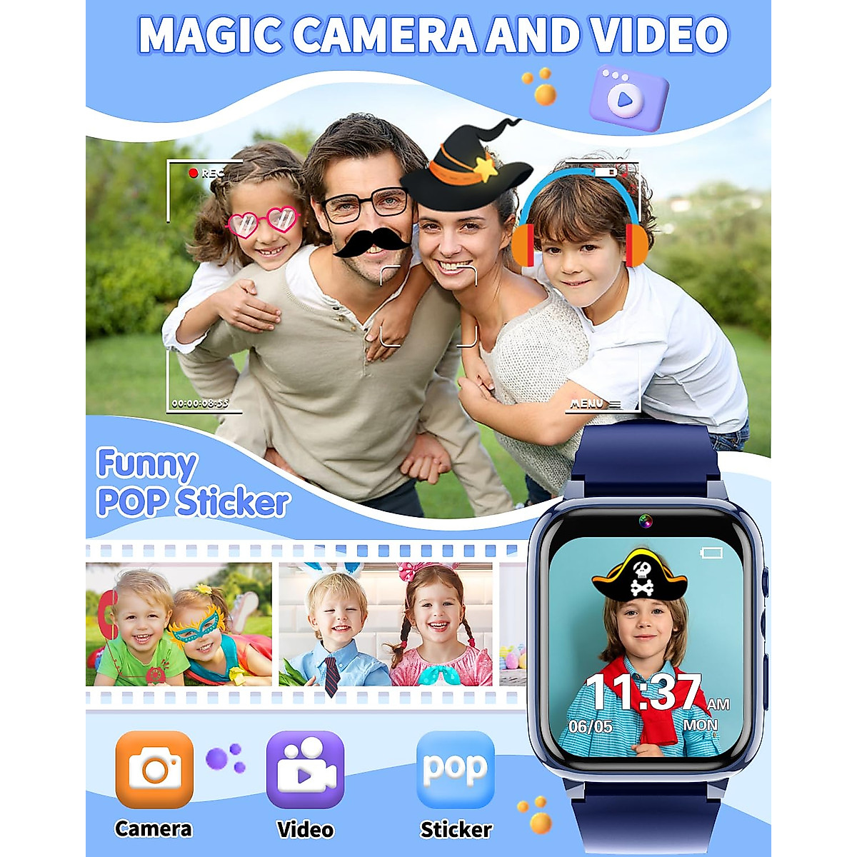 Kids Game Smart Watch Gift for Boys Age 6-12 with 26 Games Audio Stories Video Camera Music Player Pedometer Learning Card Flashlight 12/24hr, Kids Smart Watch Boys Toys for 7 8 9 10 Year Old Boys