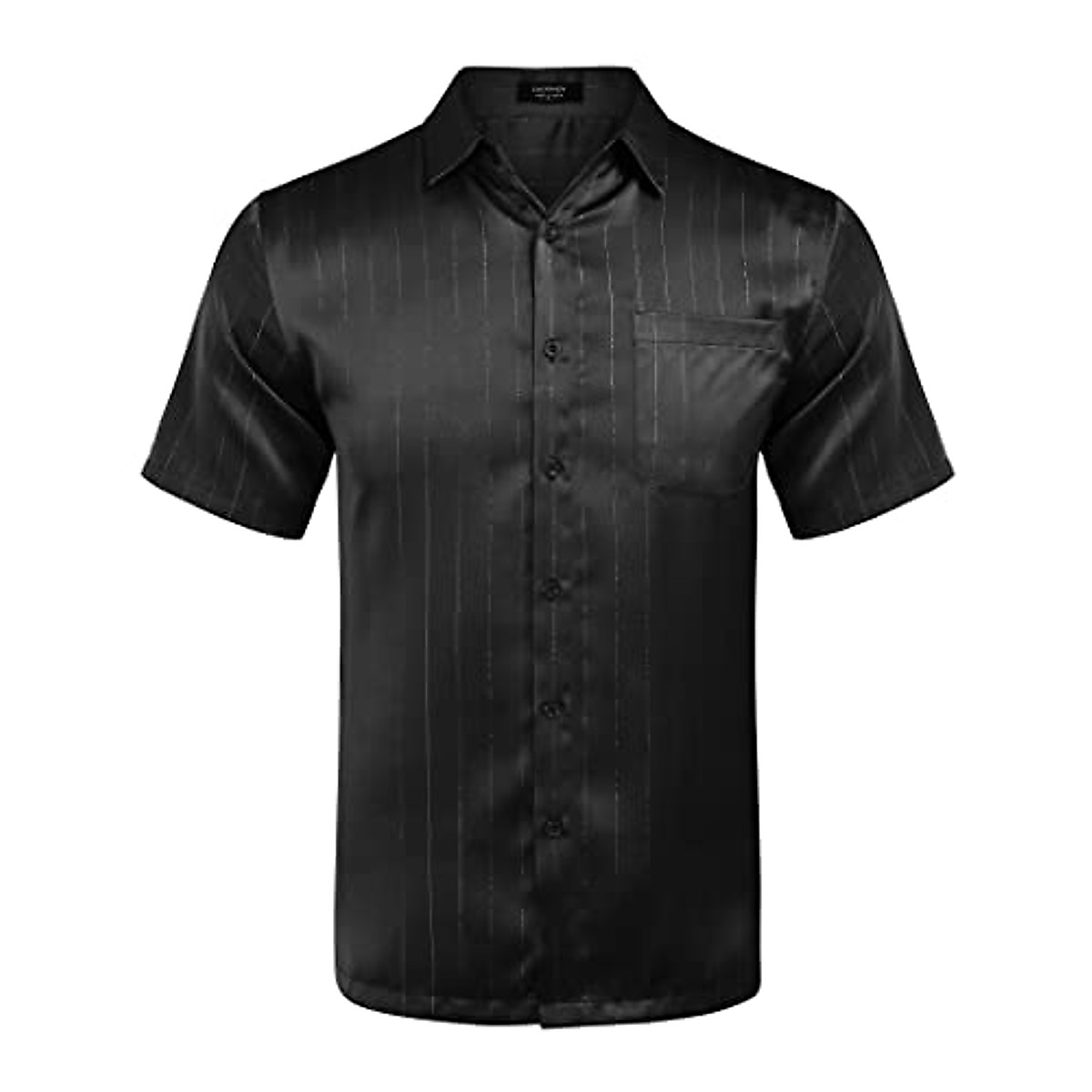 COOFANDY Men's Silk Short Sleeve Dress Shirts Casual Satin Button Up Shirts with Pocket Party Prom Wedding Black
