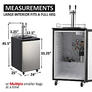 Kegerator and Keg Beer Cooler, Dual Tap Draft Beer Dispenser, Full Size Keg Refrigerator With Shelves, Stainless Steel, Drip Tray & Rail，silver