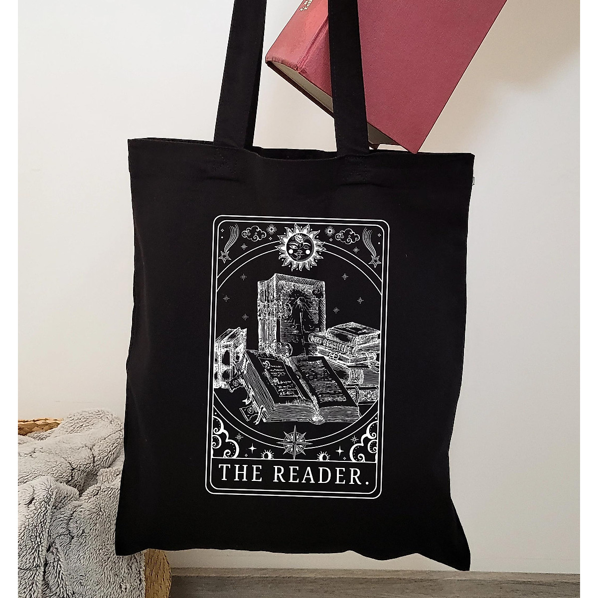 The Reader Tarot Card Tote Bag - Reading Bookish Cotton Tote Bag, Book Bag, Library Canvas Tote Bag (Natural)