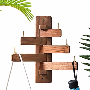 CatFairy Can swing Wood Coat Rack Wall Hooks, Wood Wall hooks Made of pure solid Black Walnut, Robust, beautiful and personalized Wall mounted Rack (Swivel Foldable Black Walnut)