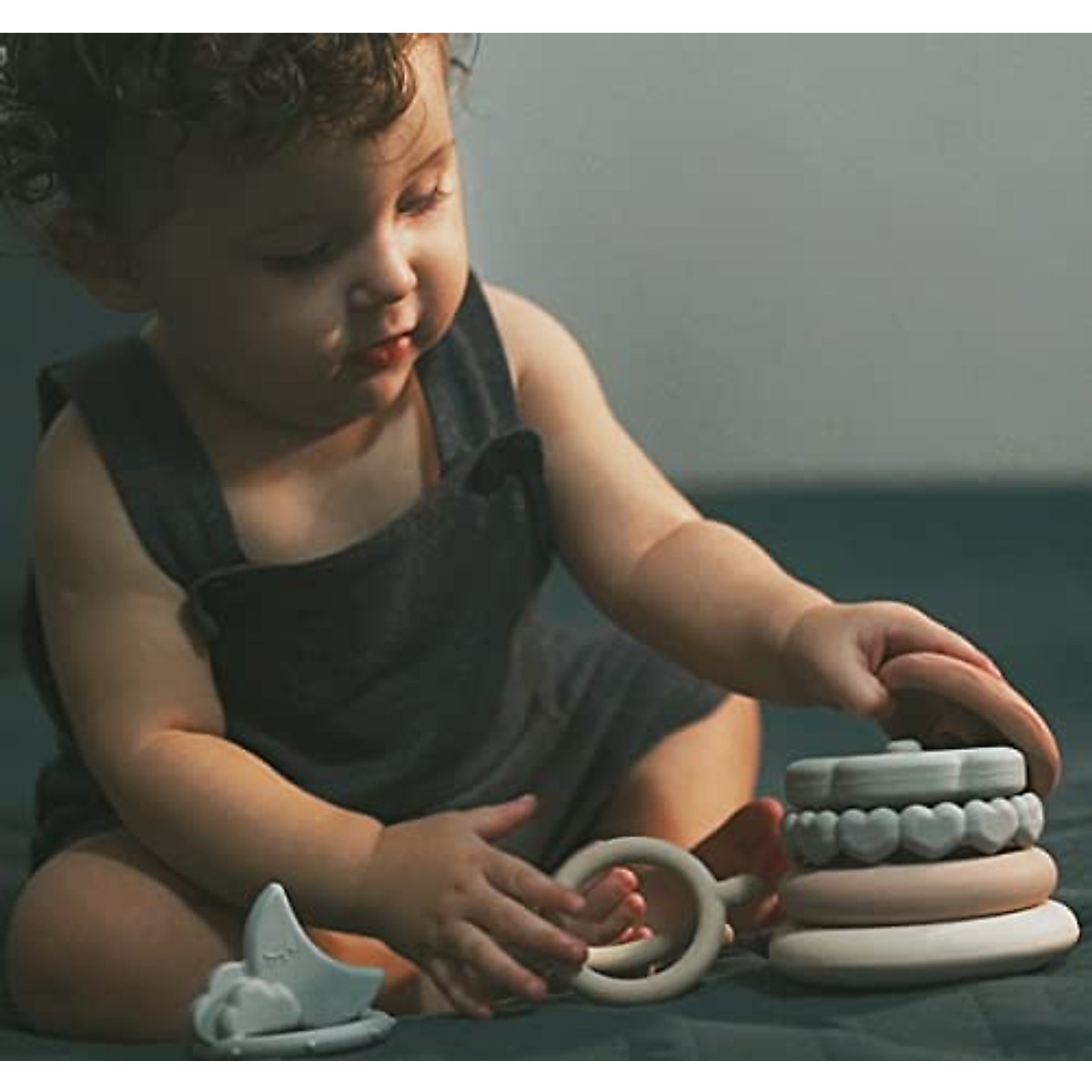 Moonkie Stacks of Circles Soft Teething Toy | Educational Learning Baby Toy | Stacking Ring Toys for Babies | 7 Piece Teethers Set