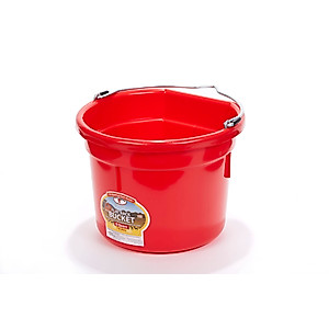 Little Giant® Flat Back Plastic Animal Feed Bucket | Animal Feed Bucket with Metal Handle | Horse Feed & Water Bucket | 8 Quarts | Red