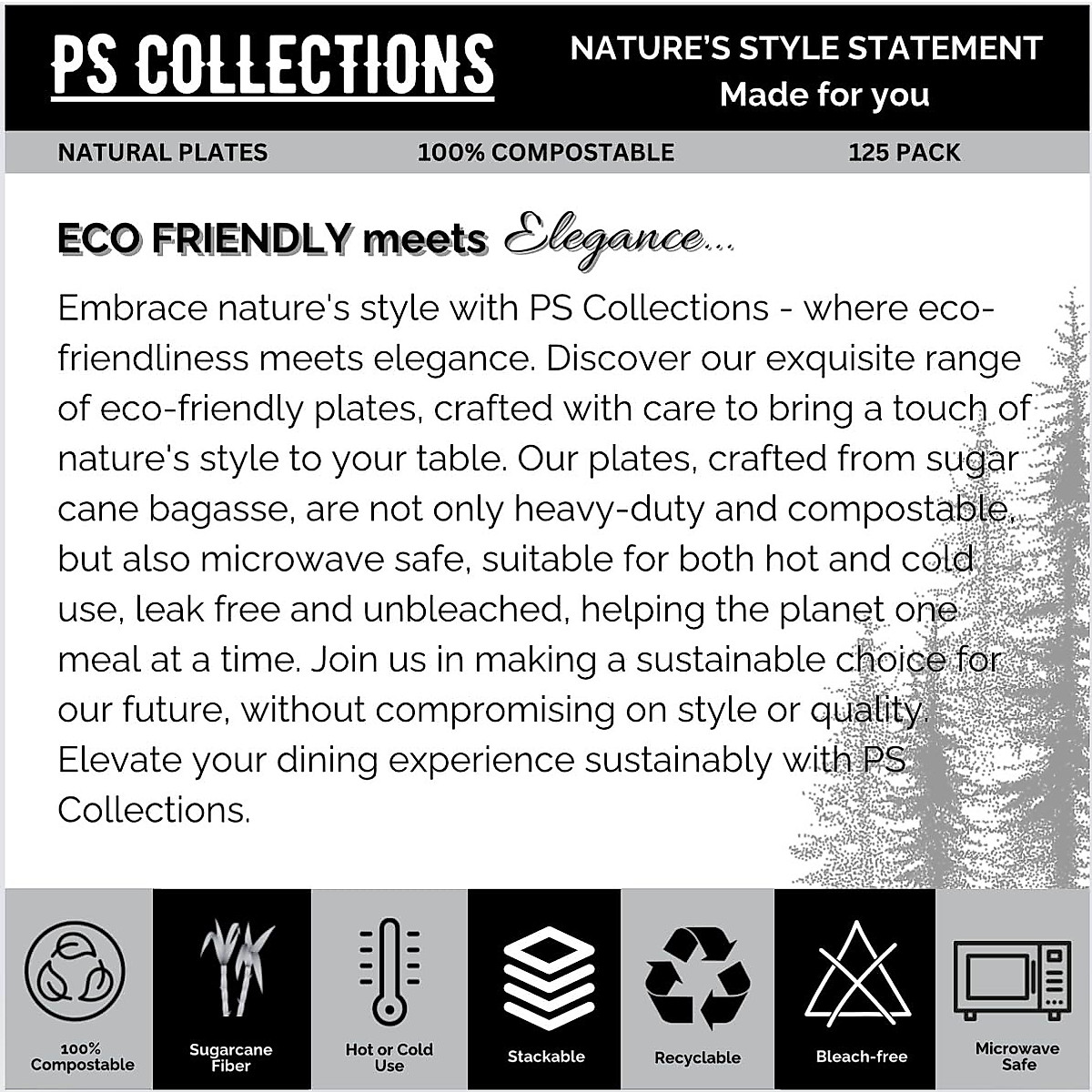 COMPOSTABLE 7 inch [125 pack] PLATES Biodegradable Disposable Party Plates for Weddings, Birthday, Picnic, Camping, Household, Kids, Corporate and more