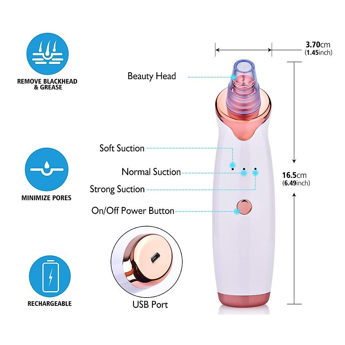2023 Blackhead Remover Pore Vacuum Cleaner Electric Blackhead Vacuum Extractor Pore Cleaner Comedone Whitehead Remover Kit Pore Extractor Suction Too with 5 Different Sucker Heads
