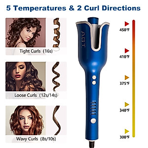Automatic Curling Iron, 1 inch Ceramic Hair Rollers for Long Hair, Auto Rotating Curling Iron with 5 Adjustable Temp up to 450℉ & Anti-Stuck, Hot Rollers with Fast Heating for Women