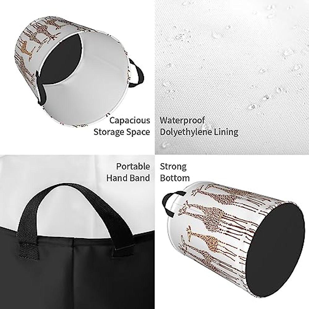 Cute Wild Cartoon Giraffes Printed Round Laundry Hamper,Collapsible Clothes Hamper Storage With Handle,Canvas Fabric Waterproof Storage Bin