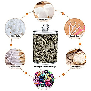 ALAZA Gothic Skull Skeleton Qtip Holder Organizer Dispenser For Cotton Ball, Cotton Swab, Cotton Round Pads, Floss,Bathroom Canisters Storage Organizer, Vanity Makeup Organizer,2Pack