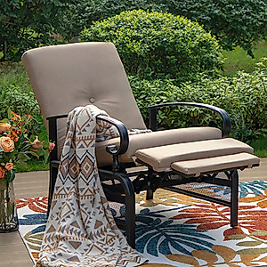 PHI VILLA Outdoor Recliner Chair for Patio, Oversized Patio Metal Chaise Lounge Chair Zero Gravity with Removable Beige Cushion for Garden, Poolside, Lawn