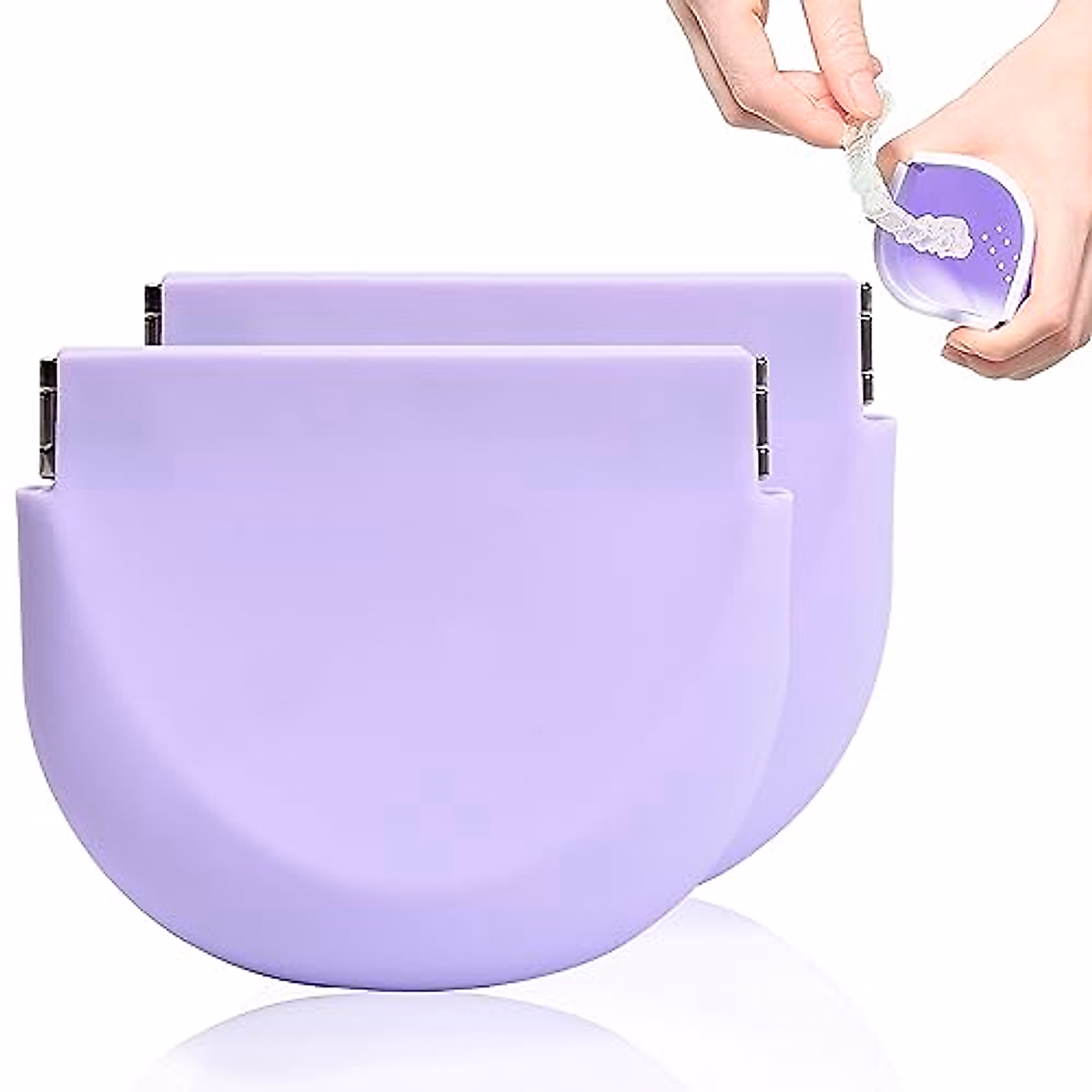 ChezMax Retainer Case 2 Pcs, Silicone Mouth Guard Case with Vent Hoels, Cute Denture Container Braces Holder for Women Kids Men, Portable Travel Aligner Cleaner Case for Invisalign Accessories(Purple)