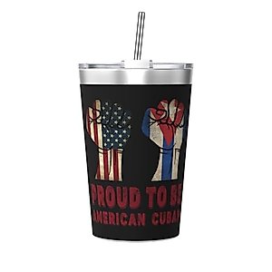 12oz Tumbler Proud To Be Cuban America Flag Stainless Steel Cup With Straw And Lid Spill Proof Bulk Double Wall Vacuum Reusable Water Tumblers For Cold Hot Drink