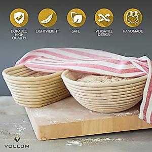 Vollum Bread Proofing Basket Banneton Baking Supplies for Beginners & Professional Bakers, Handwoven Rattan Cane Bread Maker for Artisan Breads, 7 x 4 Inch, 0.5-Pound Round Brotform Natural