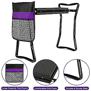 Garden Kneeler and Seat Foldable Garden Stools Garden Bench with 2 Tool Pouches & 2 Digging Gloves, Portable Garden Kneeling Pad EVA Foam Pad, Garden Gifts Tools for Men Women Gardener (Black&Purple)