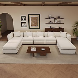 Miuuod 9 Seaters L/U Shape Oversized Convertible Sectional Sofa Couch for Living Room,5 Seats with 4 Ottomans L Shape Couch,Cozy Couches,Queen Velvet Extra Large Sofa Bed Beige,183.46" L