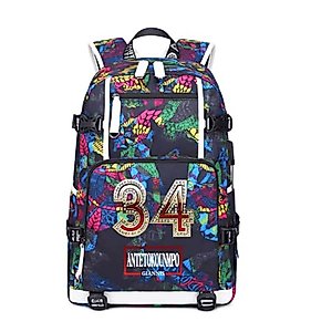 Basketball Superstar Letter Bro Laptop Backpack Youth Travel Bag Students Waterproof Schoolbag (G)