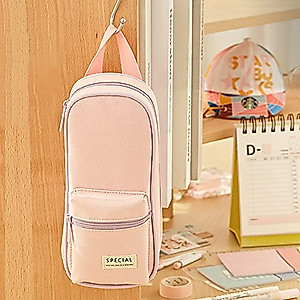 Meyas Handheld Backpack Pencil Case, Large Capacity Pencil Case, Pencil Case Box Organizer, Pencil Bag Stationery Storage Pen Pouch Case, Gift for Middle High School College Kids Students Adults(Pink)