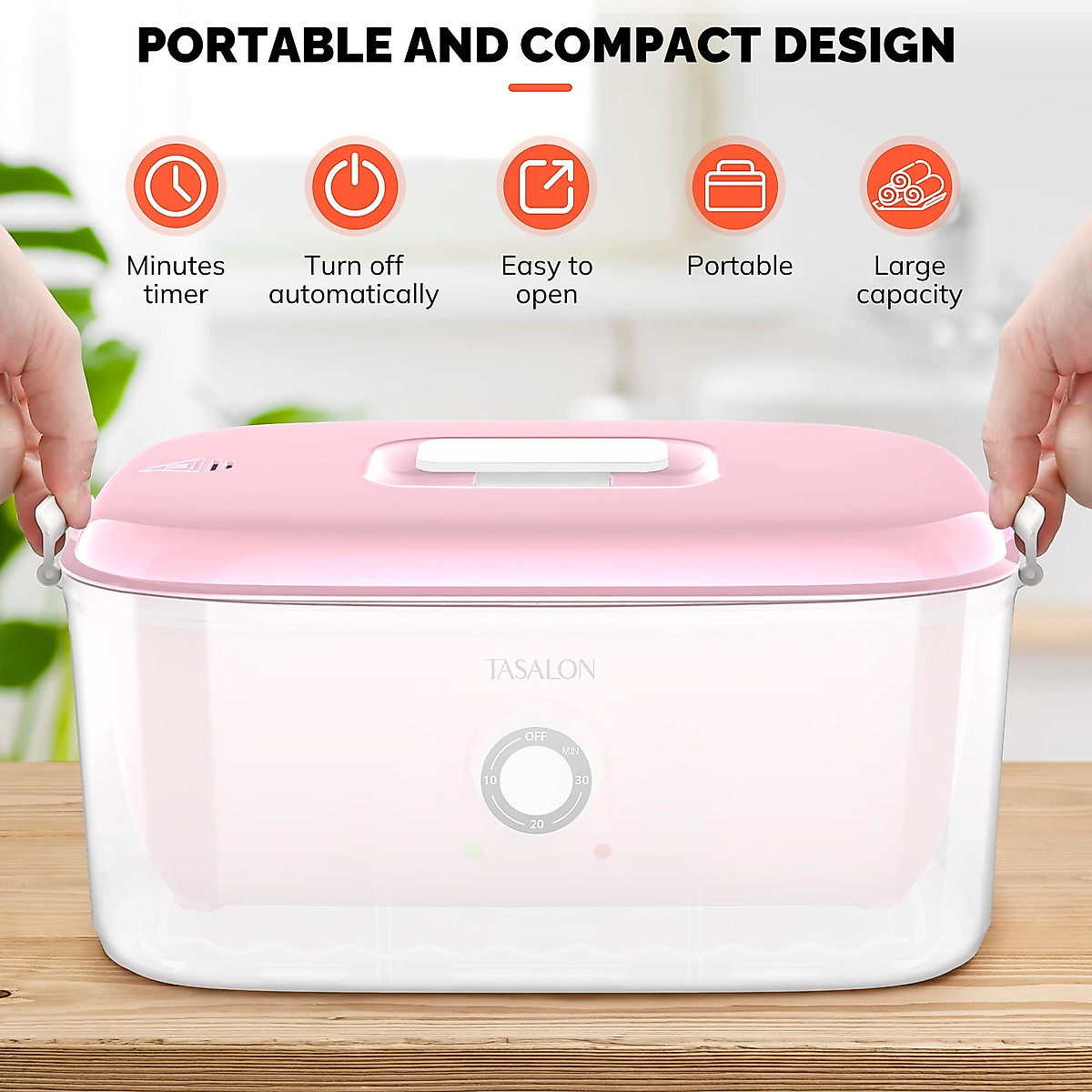 TASALON Hot Towel Steamer for Facials, Hot Towel Warmer Quickly Heats Up in 5 Minutes, Portable Towel Machine Fits 16 Mini Towels, Salon Equipment Towel Warmer for Facials, Spa, Massage, Pink