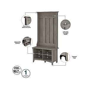 Bush Furniture Salinas Entryway Storage Set with Hall Tree, Shoe Bench and Accent Cabinet in Driftwood Gray