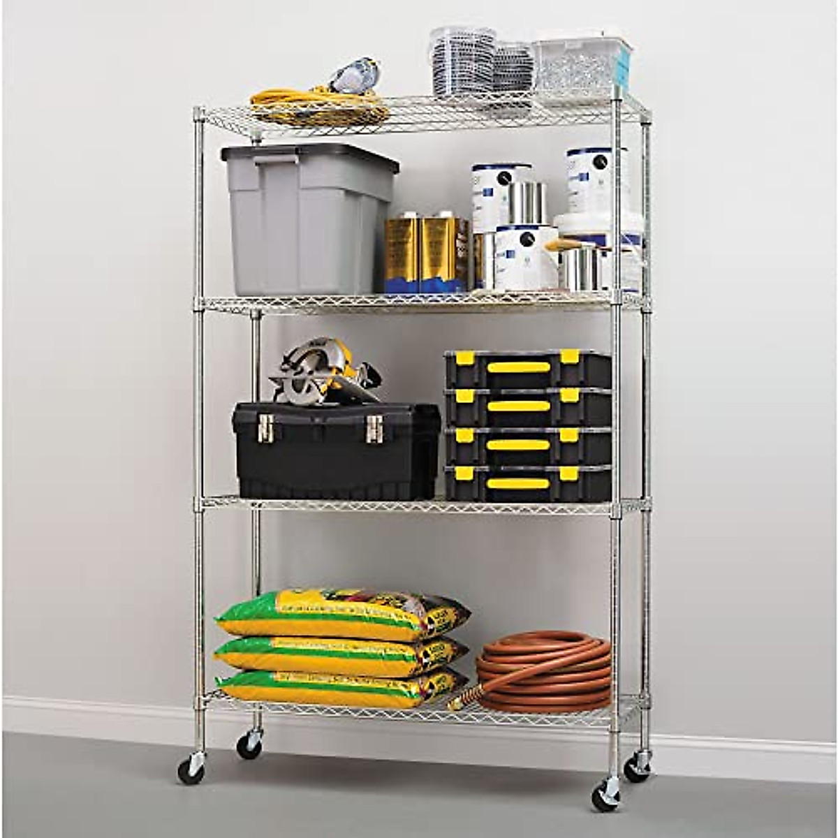 Alera NSF Certified 4-Shelf Wire Shelving Kit with Casters, 48w x 18d x 72h, Silver