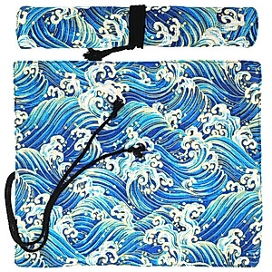 Funny live Paint Brush Holder Art Supplies, Artist Brush Holder & Art Supply Storage Organizer Roll-Up Case Bag, Protect Acrylic Oil Watercolor Paintbrushes (Blue Sea Wave-20 Slot Pockets)