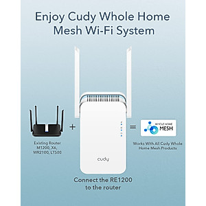 Cudy AC1200 WiFi Extender, 1.2Gbps Home Signal Booster, Dual Band 5GHz/2.4GHz, Covers up to 1500 Sq.ft and 30 Devices, AP Mode, Mesh Supported, RE1200