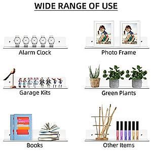 display4top Clear Acrylic Shelf, Floating Wall Mounted Bookshelf for Collections Plant Kids Book in Office Bedroom Living Room, Set of 2(12"& 16")