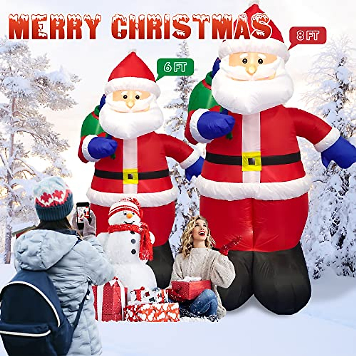 8FT Tall Christmas Santa Inflatables Outdoor Decorations, Inflatable Santa Claus with Gift Bag Built-in LED Lights Blow Ups Yard Decoration Décor for Holiday Xmas Party Indoor Garden Lawn Patio