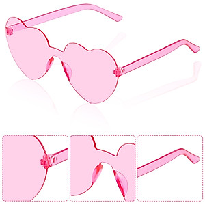 Fengek 6 Pcs Heart Shape Sunglasses Frameless Transparent Glasses Party Favors for Women, Pink