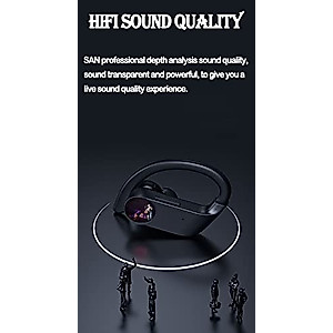 Bluetooth Headphones Wireless Earbuds 48hrs Playback IPX7 Waterproof Earphones Over-Ear Stereo Bass Headset with Earhooks Microphone LED Battery Display for Sports/Workout/Gym/Running GNMN Black