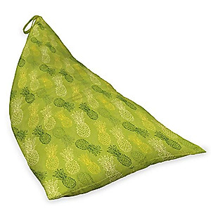 Ambesonne Green Leaf Lounger Chair Bag, Hand Drawn Style Exotic Pineapple Fruit Tropical Summer Theme, High Capacity Storage with Handle Container, Lounger Size, Apple Green Fern Green