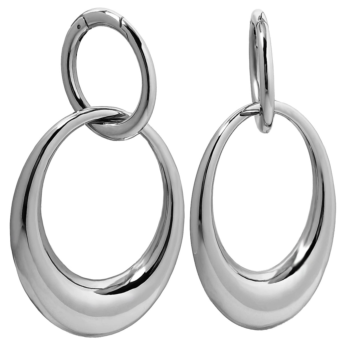 DEWGEM Dangle Gauges for Ears Large Hoops Dangle Ear Plugs Stainless Steel Weighted Ear Hangers for Tunnels Ear Weights Stretching Kits Dangle Gauges Ear Plugs for Women Size 6G(Silver)
