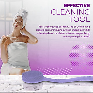 Avilana Back Scrubber for Shower,19 inch Silicone Body Scrubber with Handle, Shower Back Scrubber for Men and Women, Back Brush for Shower, Loofah with Handle Shower Brush (S1-Lavender)