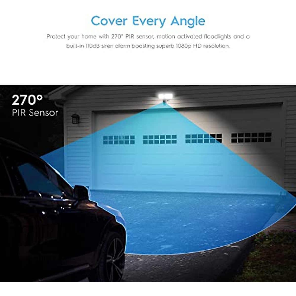 Amcrest Floodlight Camera, Smart Home 1080P Security Outdoor Camera Wireless WiFi with Flood Light, Built-in Siren Alarm, 114° View, IP65 Waterproof, MicroSD & Cloud Storage, ASH26-W