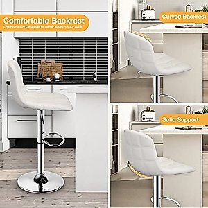 ErgoDesign Bar Stools Set of 2, Adjustable Barstools with Back, Swivel Bar Chairs (White)