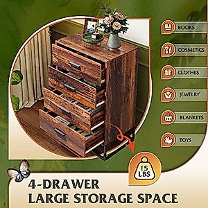 WLIVE Dresser for Bedroom with 4 Drawers, Chest of Drawers, Tall Dresser Drawers with Sturdy Metal Frame for Nursery, Hallway, Living Room, Closet, Brown Oak