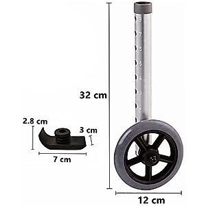Walker Wheels and Ski Glides 1 Pair, Rubber Universal Walker Caster Wheel with 8 Height Adjustable, Replacement Rollator Accessories, 4 PCS