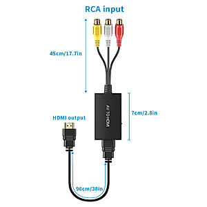 Tengchi RCA to HDMI Converter, Composite to HDMI Adapter Support 1080P PAL/NTSC Compatible with PS one, PS2, PS3, STB, Xbox, VHS, VCR, Blue-Ray DVD Players