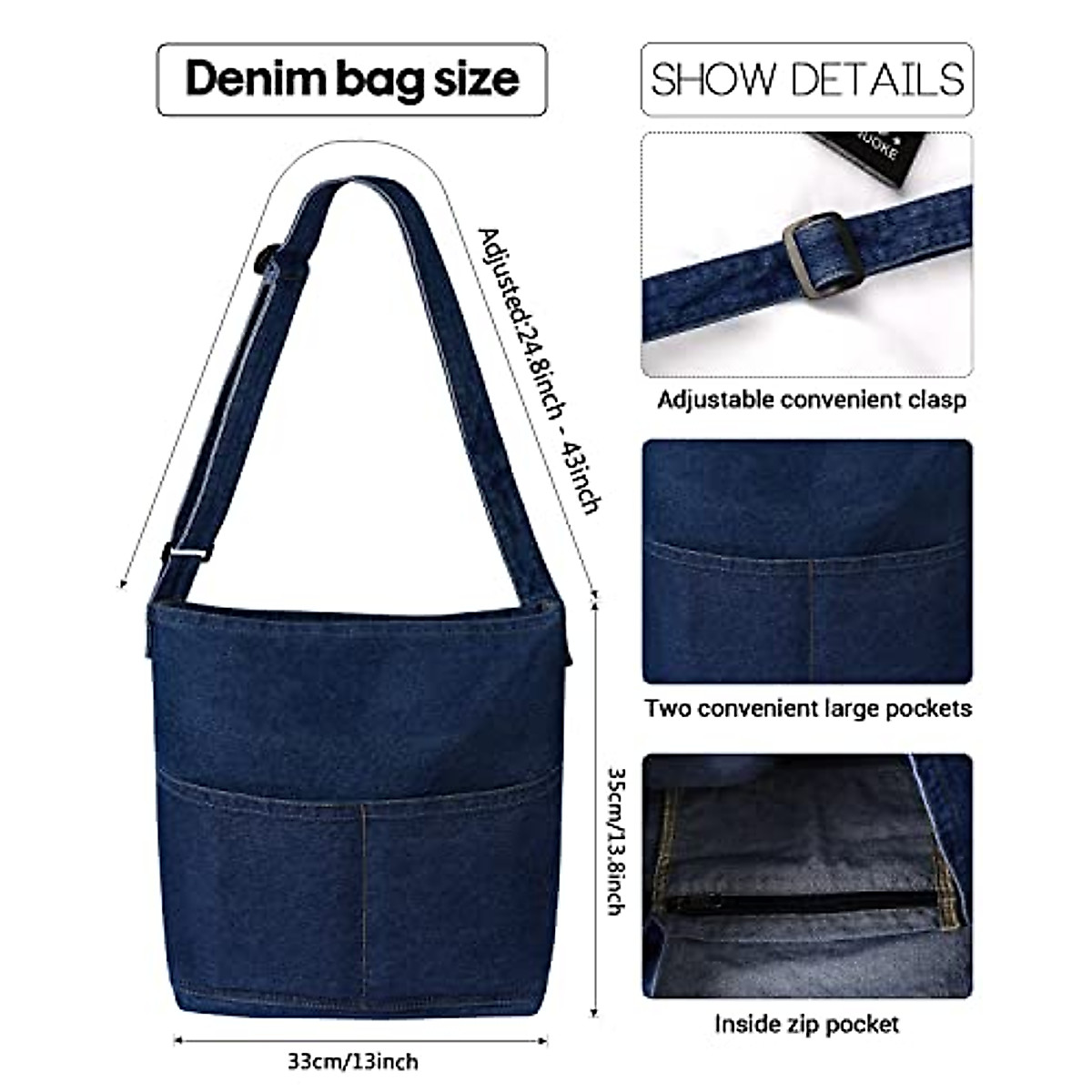 LHMTQVK Tote Bag Denim Shoulder Bag Denim Purse Crossbody Hobo Bag Denim Handbag Beach Bag for Teen Girls Women (Dark Blue)