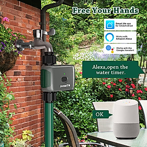 AnseTo WiFi Water Timer for Garden Irrigation System, Hose Timer for Lawn Watering System, Sprinkler Timer Compatible with Alexa and Google Home, with WiFi-Hub Remote Control and 2 Watering Modes