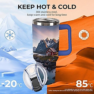 LLUTSNTH 40 Oz Vacuum Tumbler with Deep Blue Handle Leakproof Insulated Tumbler Norway Islands Stainless Steel Travel Mug with Lid And Straw Coffee Cup Cute Water Bottles Cup Holder Friendly