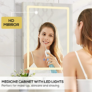VOWNER Bathroom Medicine Cabinet with LED Lights and Mirror, Wall Mounted Mirror Cabinet with Adjustable Shelf, Defogger, Memory 3-Color Mode, Dimmer, Anti-Fog (Engineered Wood, 24"×32")