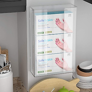 HIIMIEI Acrylic Glove Dispenser Wall Mount, Clear Plastic Glove Rack Floating Triple Gloves Box Holder 16.1'' X 10.2'' X 3.8'', Capacity Of 3 Glove Boxes